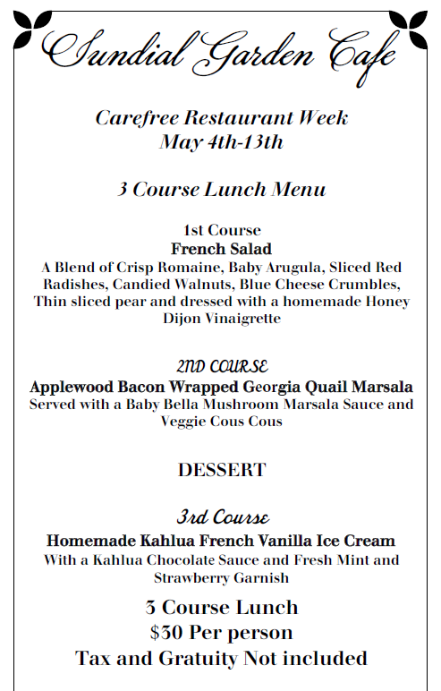 Sundial Restaurant Dinner Menu